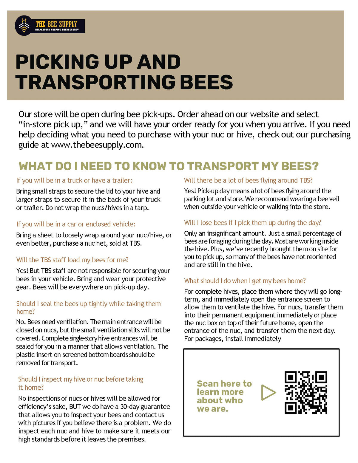 Picking Up & Transporting Bees — The Bee Supply